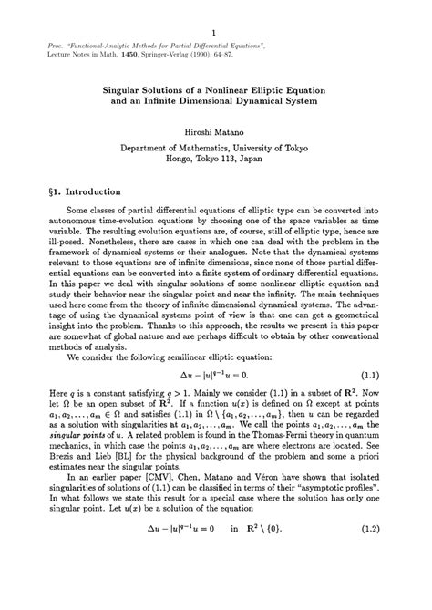 Pdf Singular Solutions Of A Nonlinear Elliptic Equation And An