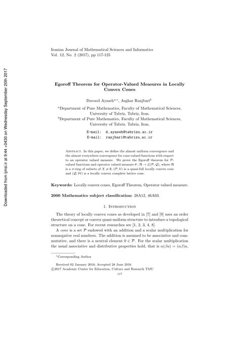 Pdf Egoroff Theorem For Operator Valued Measures In Locally Convex Cones