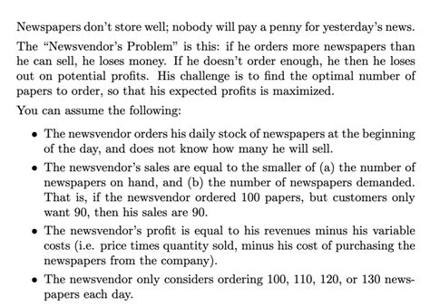 Newsvendor Problem 15 Pts A Newsvendor At A
