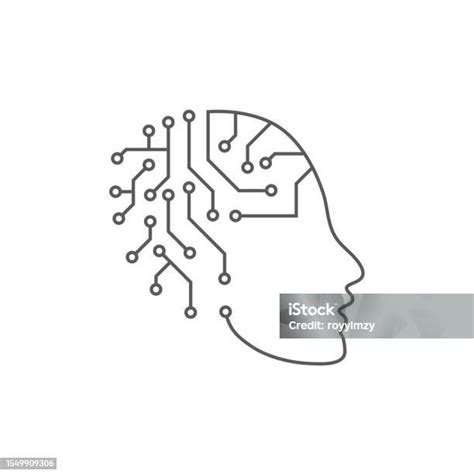 인공 지능 회로 보드 추상 기하학적 인간의 머리 윤곽 기술 및 엔지니어링 개념 배경입니다 벡터 일러스트 3차원 형태에 대한 스톡