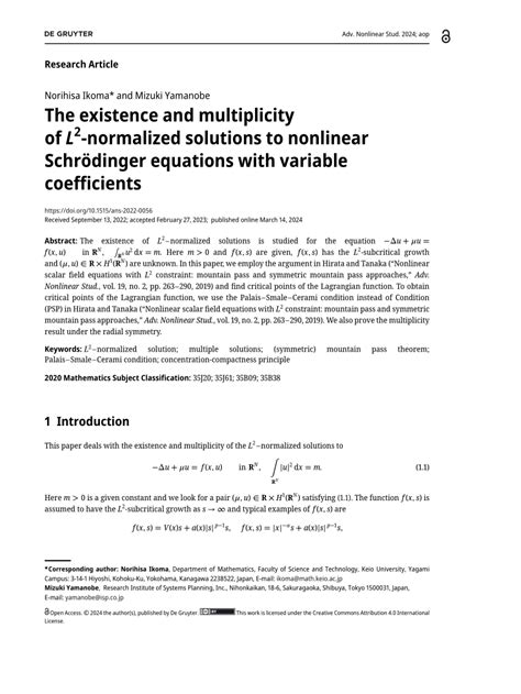Pdf The Existence And Multiplicity Of L 2 Normalized Solutions To Nonlinear Schrödinger