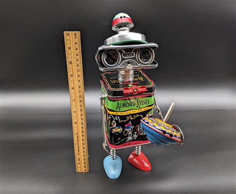 Assemblage Art Robot With Toy Tops Found Object Robot Art