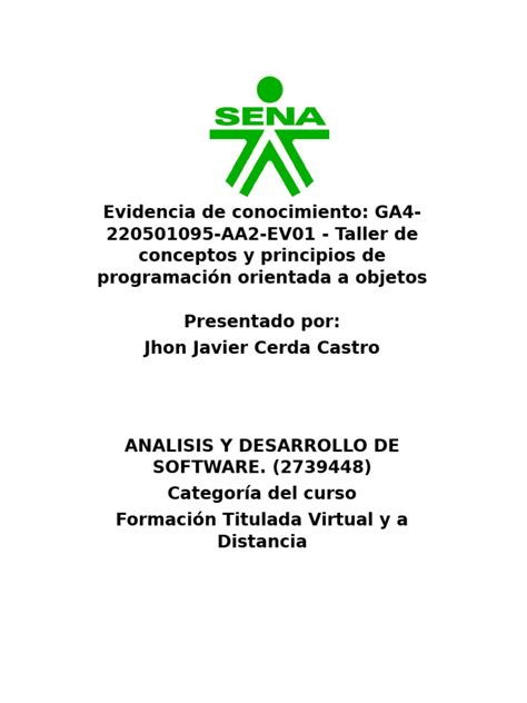 Taller De Conceptos Y Principios De Programación Orientada A Objetos Pdf Objeto Informática