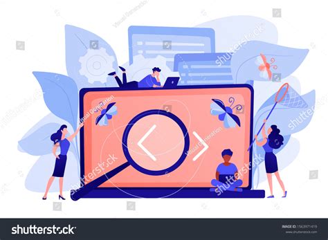 People Catching Bugs On Laptop Screen Stock Vector Royalty Free