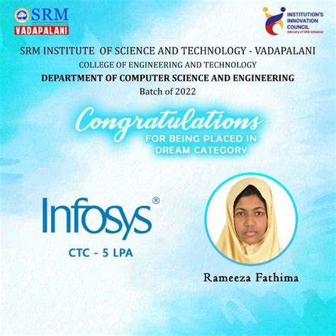 Congratulations Rameeza Fathima 👏🎉 Srmist Vadapalani Campus