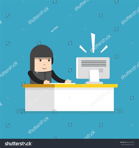 Hacker Sitting Desktop Hacking Secret Data Stock Vector Royalty Free