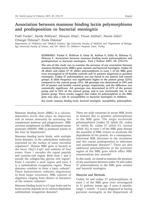 Pdf Association Between Mannose Binding Lectin Polymorphisms And Predisposition To Bacterial