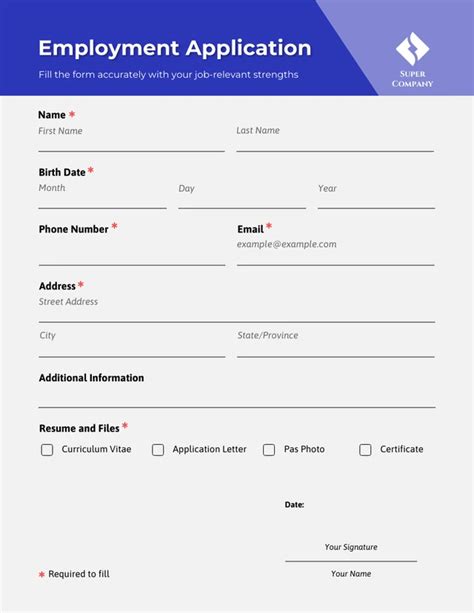 Professional Blue And Grey Application Forms Venngage
