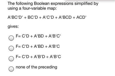 solved the following boolean expressions simplified by using