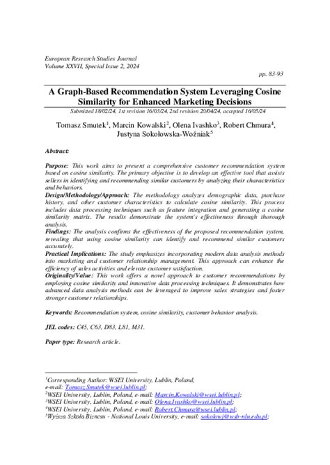 Pdf A Graph Based Recommendation System Leveraging Cosine Similarity For Enhanced Marketing