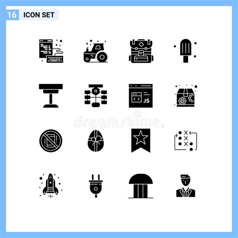Solid Glyph Pack Of 16 Universal Symbols Of Interior Desk Bag Decor Dessert Stock Vector