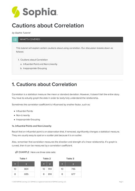 Cautions about correlation 2 Cautions about Correlation by Sophia Tutorial ú This tutorial