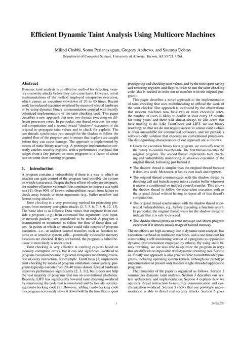 PDF Efficient Dynamic Taint Analysis Using Multicore Machines