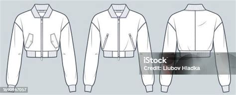 크롭 재킷 테크니컬 패션 일러스트레이션 폭격기 재킷 패션 플랫 기술 도면 템플릿 지퍼 포켓 늑골 앞 뒤보기 흰색 여성 남성 남녀 공용 겉옷 Cad 모형 세트입니다 실물