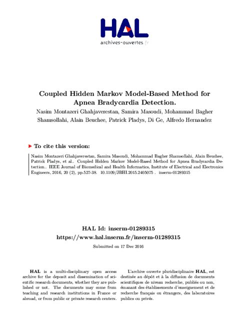 Pdf Coupled Hidden Markov Model Based Method Forapnea Bradycardia Detection