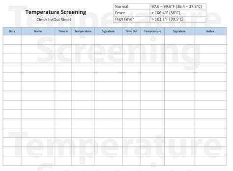 Temperature Recording Sheet Printable Forms Customizable Etsy