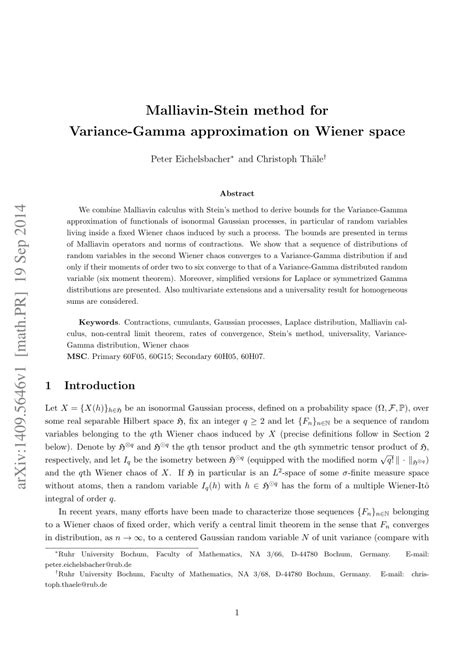 pdf malliavin stein method for variance gamma approximation on wiener