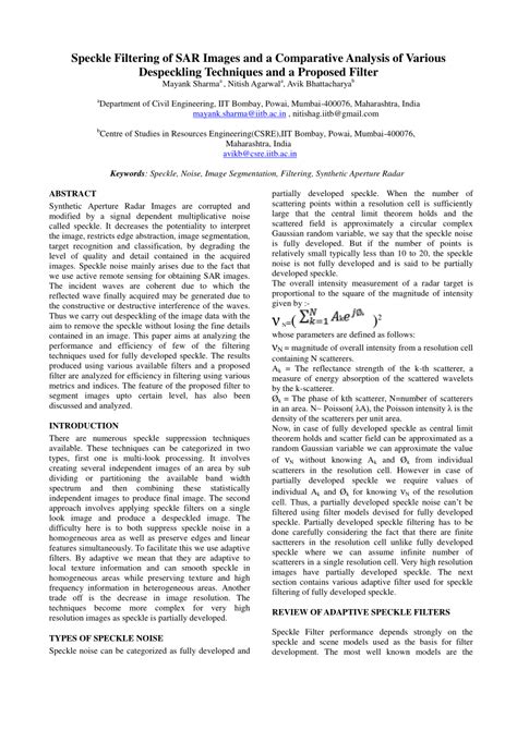 pdf speckle filtering of sar images and a comparative analysis of