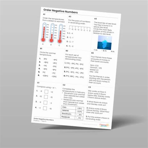 Year 5 Order Negative Numbers Fluency Matrix Resource Classroom Secrets