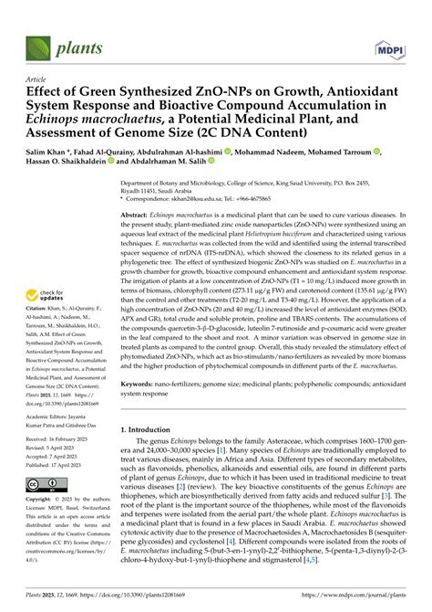 Pdf Effect Of Green Synthesized Zno Nps On Growth Antioxidant System