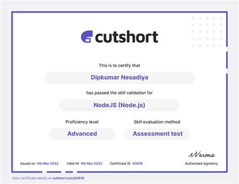Dipkumars Skill Certificate For Nodejs Nodejs Cutshort