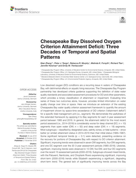 Pdf Chesapeake Bay Dissolved Oxygen Criterion Attainment Deficit Three Decades Of Temporal