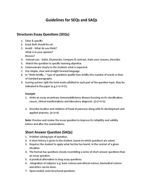 Guidelines For Seqs And Saqs Pdf