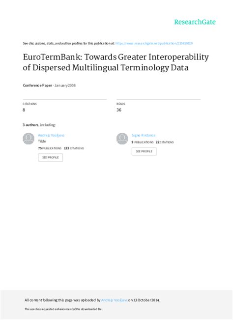 Pdf Eurotermbank Towards Greater Interoperability Of Dispersed