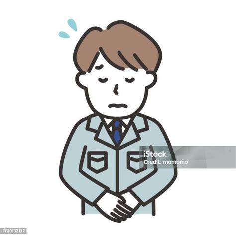 작업복과 넥타이를 매고 곤란한 얼굴로 사과하는 남자의 삽화 거절하기에 대한 스톡 벡터 아트 및 기타 이미지 거절하기 건설 산업 건축 Istock