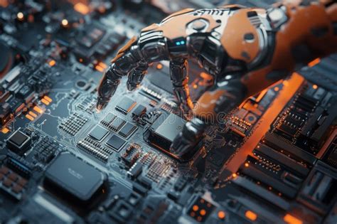 Robotic Hand Interacting With Futuristic Circuit Board Stock Illustration Illustration Of Data