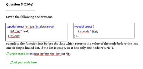 solved question 5 20 given the following declarations
