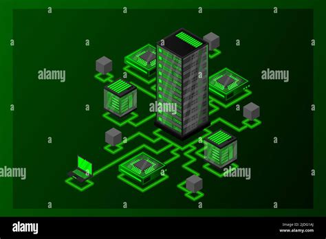 Concept Of Data Network Management Vector Isometric Map With Business Networking Servers