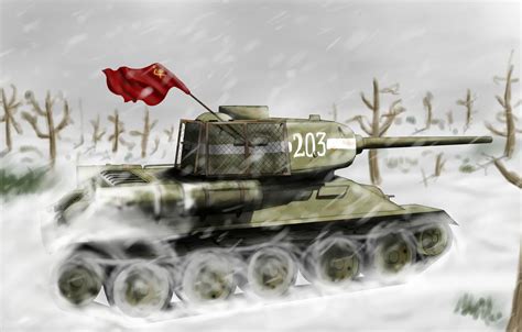 Wallpaper Winter Snow Figure Art Tank Ussr Blizzard Wwii For