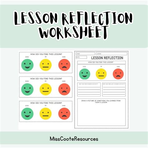 Lesson Reflection Worksheet And Table Flashcards Helpful Teacher