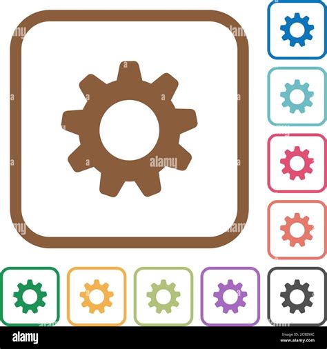 settings simple icons in color rounded square frames on white