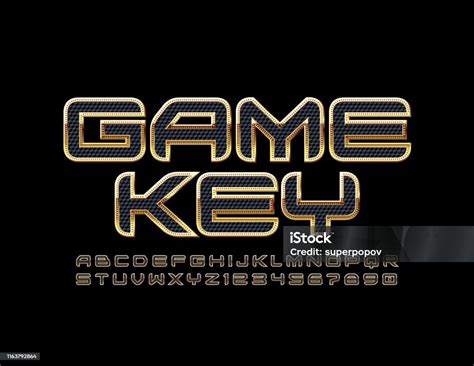 벡터 테크노 기호 게임 키 검정색과 금색 대문자 알파벳 문자 및 숫자 0명에 대한 스톡 벡터 아트 및 기타 이미지 0명 개념 검은색 Istock