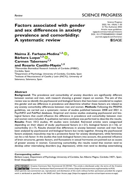 Factors Associated With Gender And Sex Difference Pdf Anxiety
