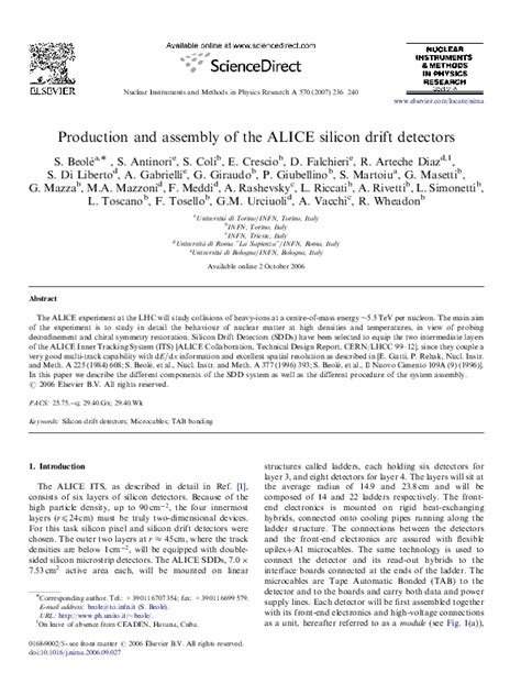 Pdf Production And Assembly Of The Alice Silicon Drift Detectors Alessandro Gabrielli