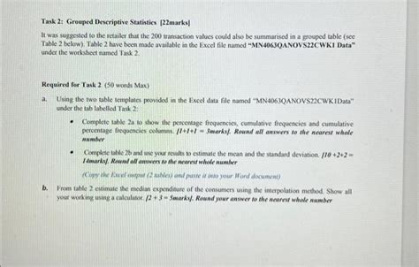 Solved Task 2 Grouped Descriptive Statistics 22marks It