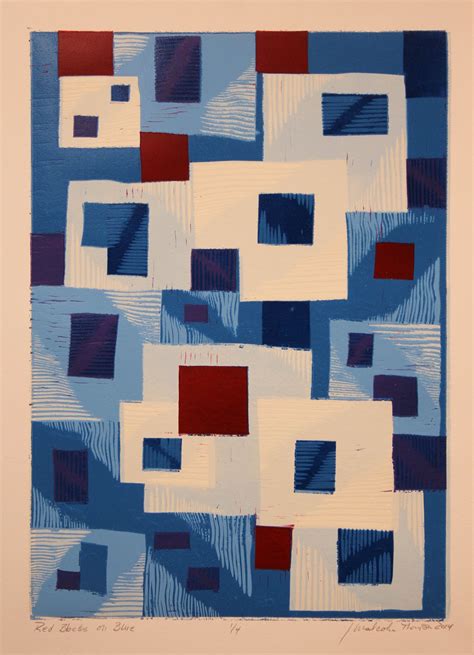 Red Boxes On Blue 2014 Reductive Relief On Sintra Image H 17 X W 12