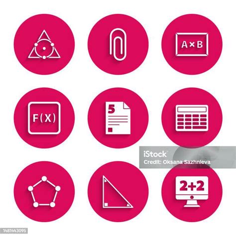 시험 또는 시험 시트 삼각형 수학 방정식 솔루션 계산기 기하학적 그림 오각형 프리즘 함수 수학 기호 칠판 및 아이콘을 설정합니다 벡터 공란에 대한 스톡 벡터 아트 및 기타