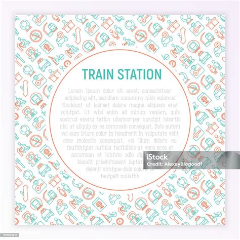 얇은 선 아이콘으로 기차 역 개념 정보 매표소 화장실 택시 지하철 대기실 짐 보관소 개찰 구 푸드 코트 아니 흡연 자전거 임대 현대 벡터 일러스트 레이 션 가정의 방에 대한