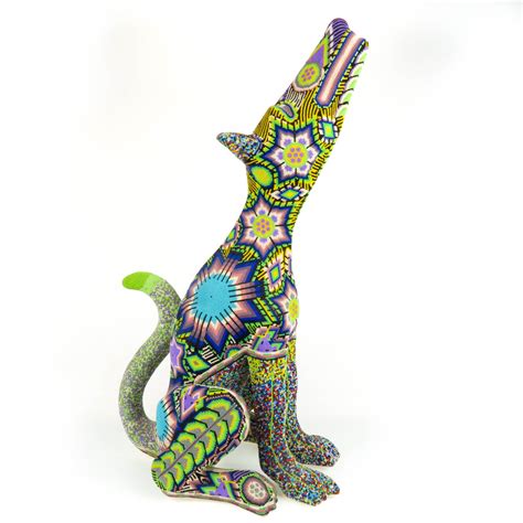 Large Howling Coyote Huichol Beaded Sculpture