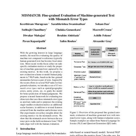 Mismatch Fine Grained Evaluation Of Machine Generated Text With Mismatch Error Types Acl