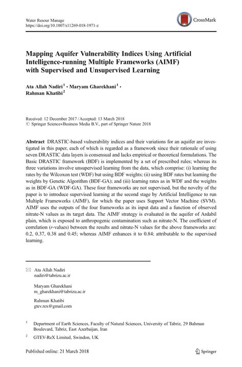 Pdf Article Title Mapping Aquifer Vulnerability Indices Using