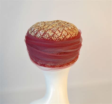 1960s Pink And Cream Bubble Raffia Turban Hat By The Bonnet Etsy