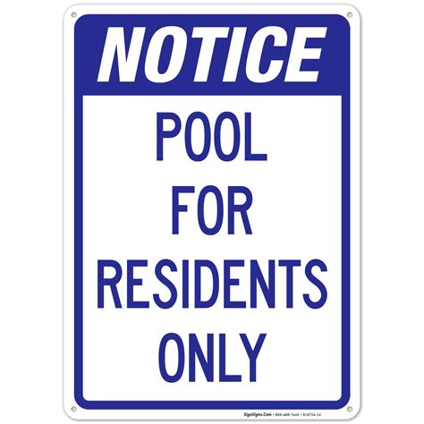 Notice Pool For Residents Only Sign Pool Sign 18x18 Reflective