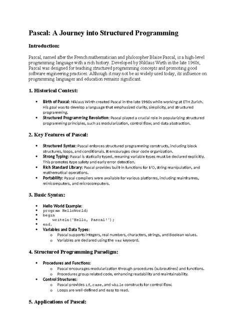 Introduction To Pascal Pascal A Journey Into Structured Programming