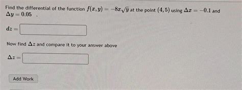 solved find the differential of the function f x y −8xy at