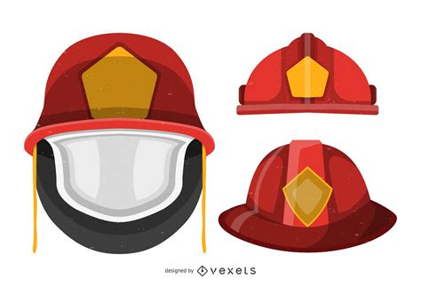 Fireman Isolated Helmet Set Vector Download